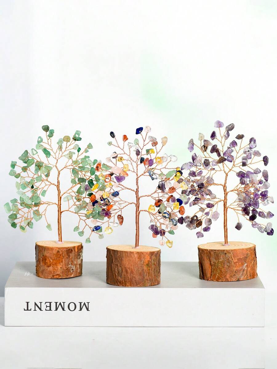 1 Stück handgefertigter Baum des Lebens aus Kristall mit sieben Chakren, für positive Energie ...