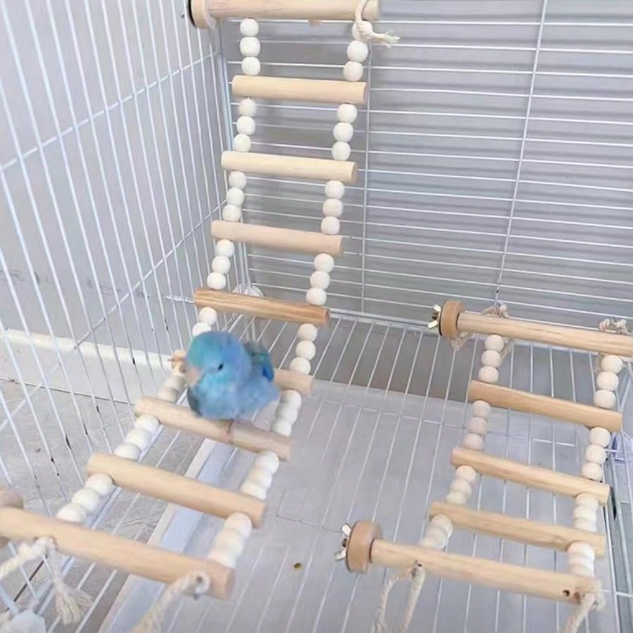 Parrot Rope Climbing Ladder With Rotating Stand Rod Natural Wood Rope ...