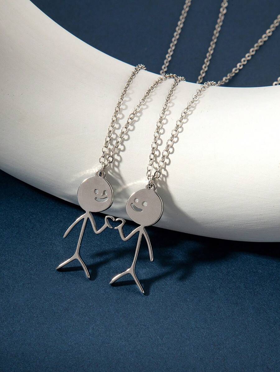 2pcs/Set Cute Matchstick Person Holding Love Heart Pendant Couple ...