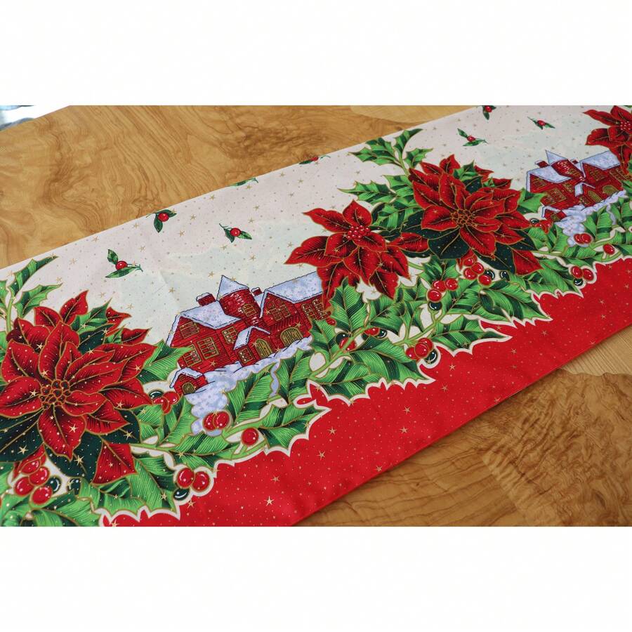 18" Wide Christmas Themed Table Runner With Shiny Gold Accents | SHEIN USA