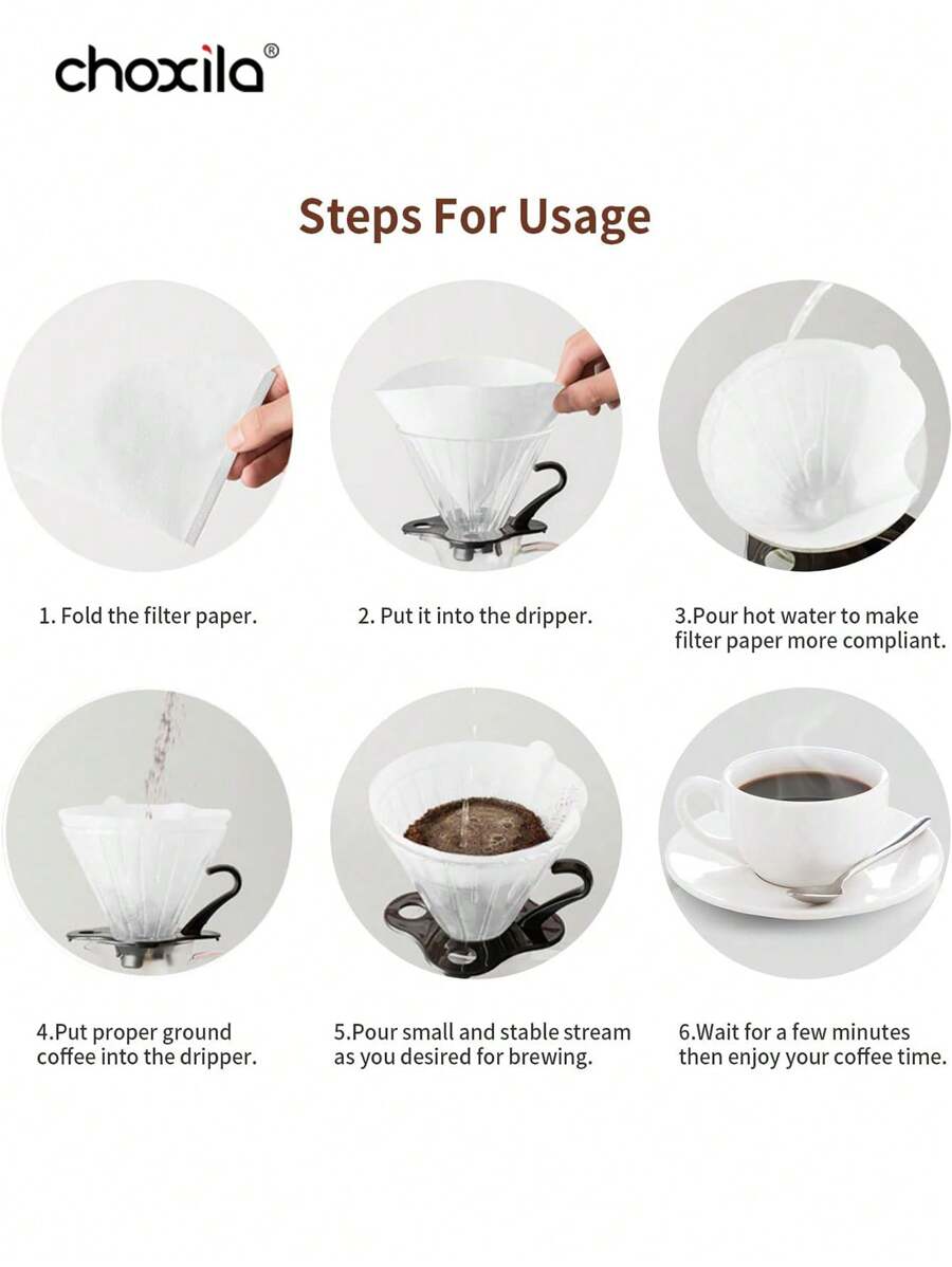 choxila 40/100/200pcs Coffee Filter, V-Shaped Coffee Filter Paper ...