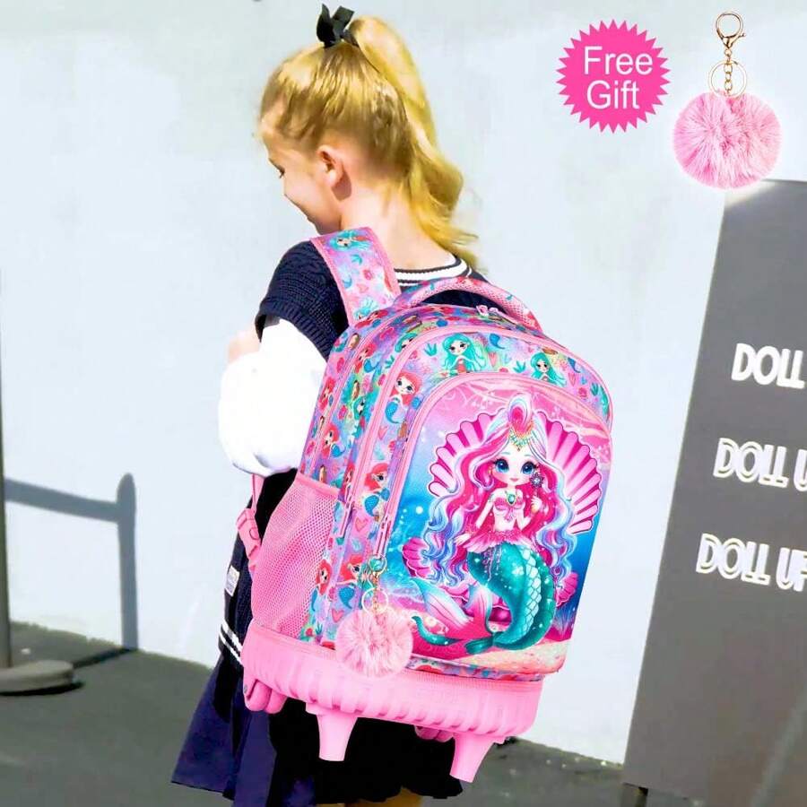 3PCS Rolling Backpack For Girls, 20" Kids Roller Wheels Bookbag ...