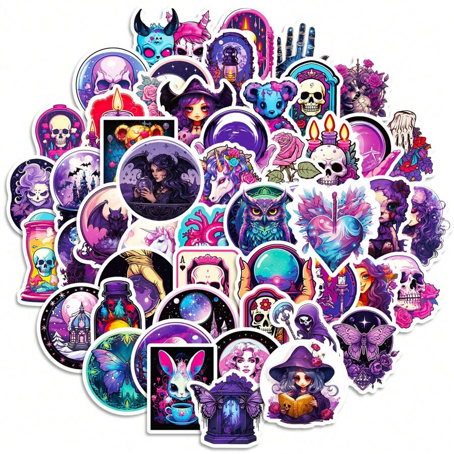 50pcs Gothic Stickers For Water Bottles, Cartoon Dark Gothic Vinyl ...