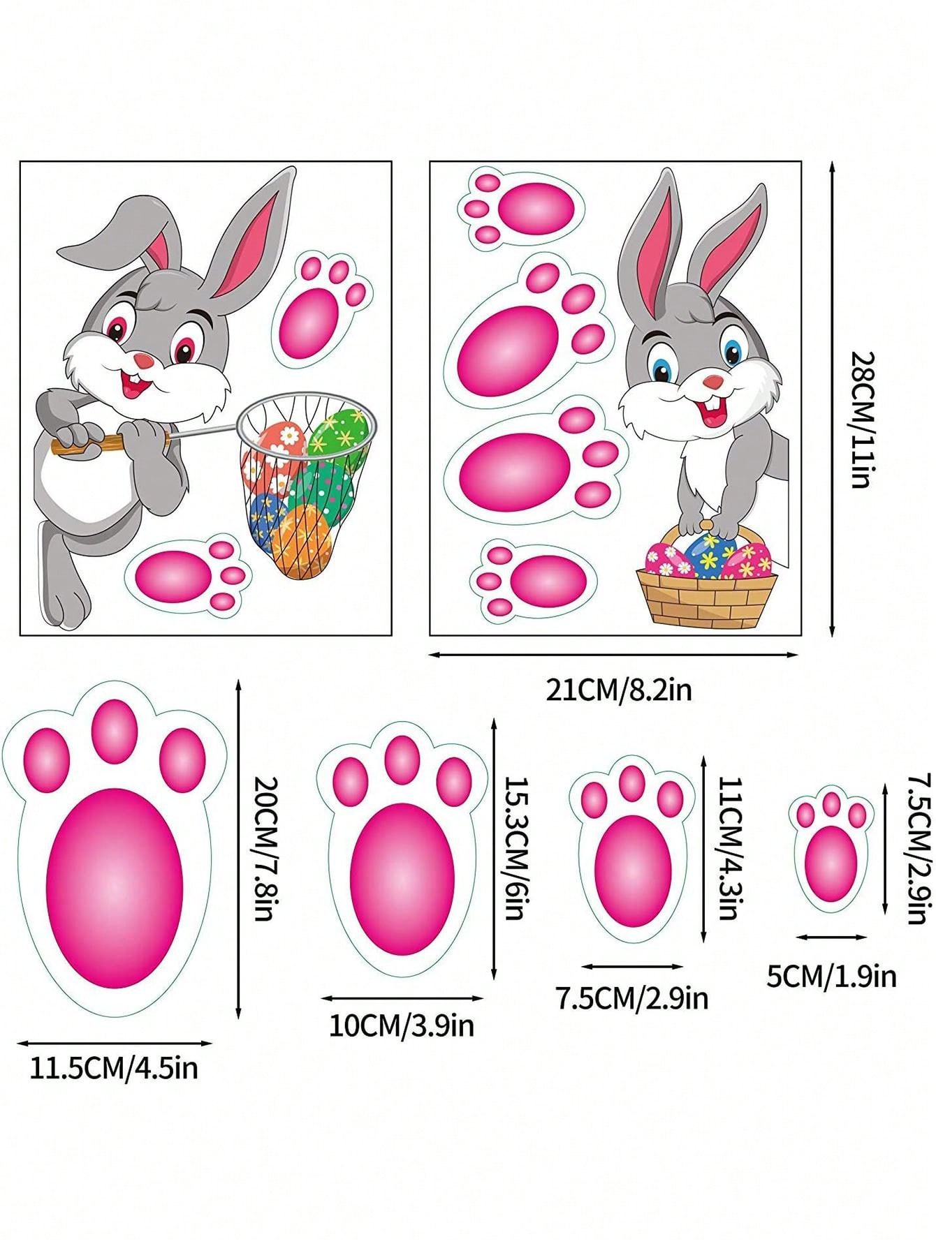 12 Sheet Easter Bunny Footprint Stickers,2 Rabbits And 58 Pink Bunny ...