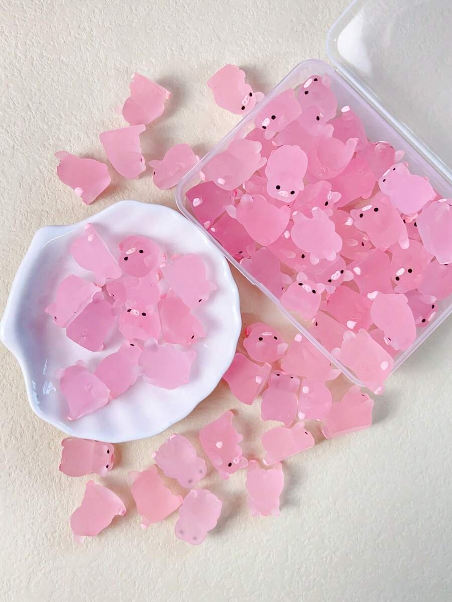 1Box Luminous Pig Design ABS Decoration Craft Set Creative Pink Mini ...