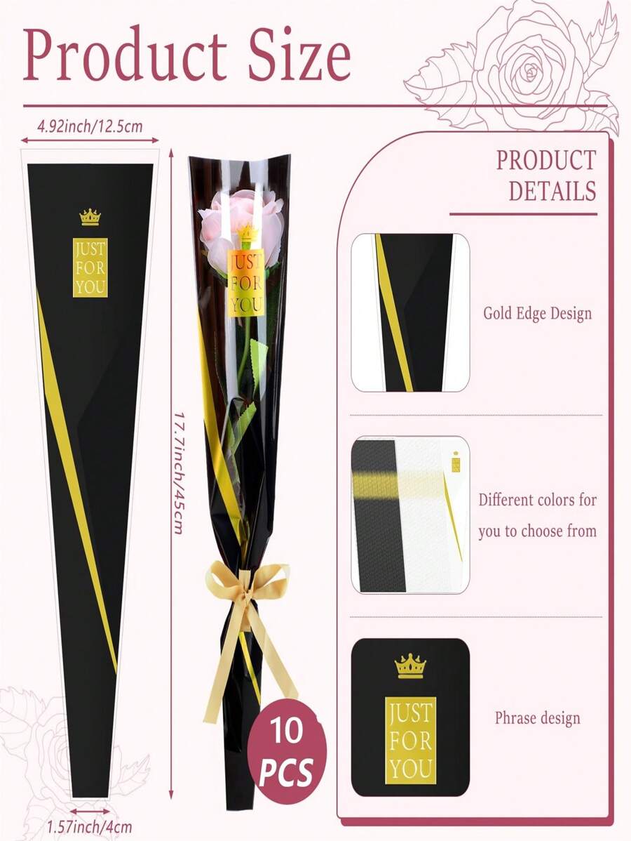 10pcs/Bag Single Rose Sleeves Flower Clear Bag Packaging Floral Wrap ...