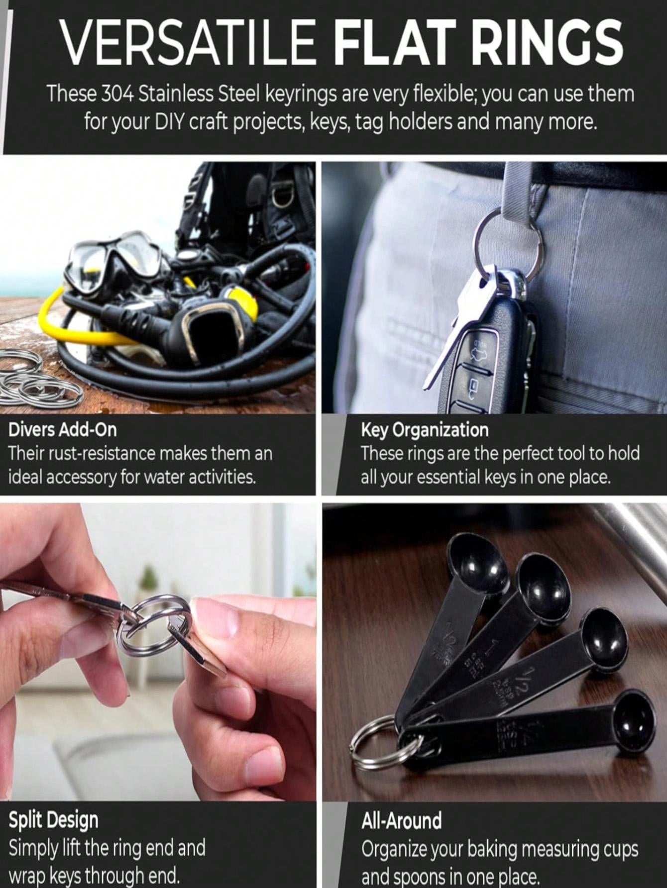 100 PCS Flat Key Rings 1 Inch, Metal Keychain Rings Split Keyrings Flat ...