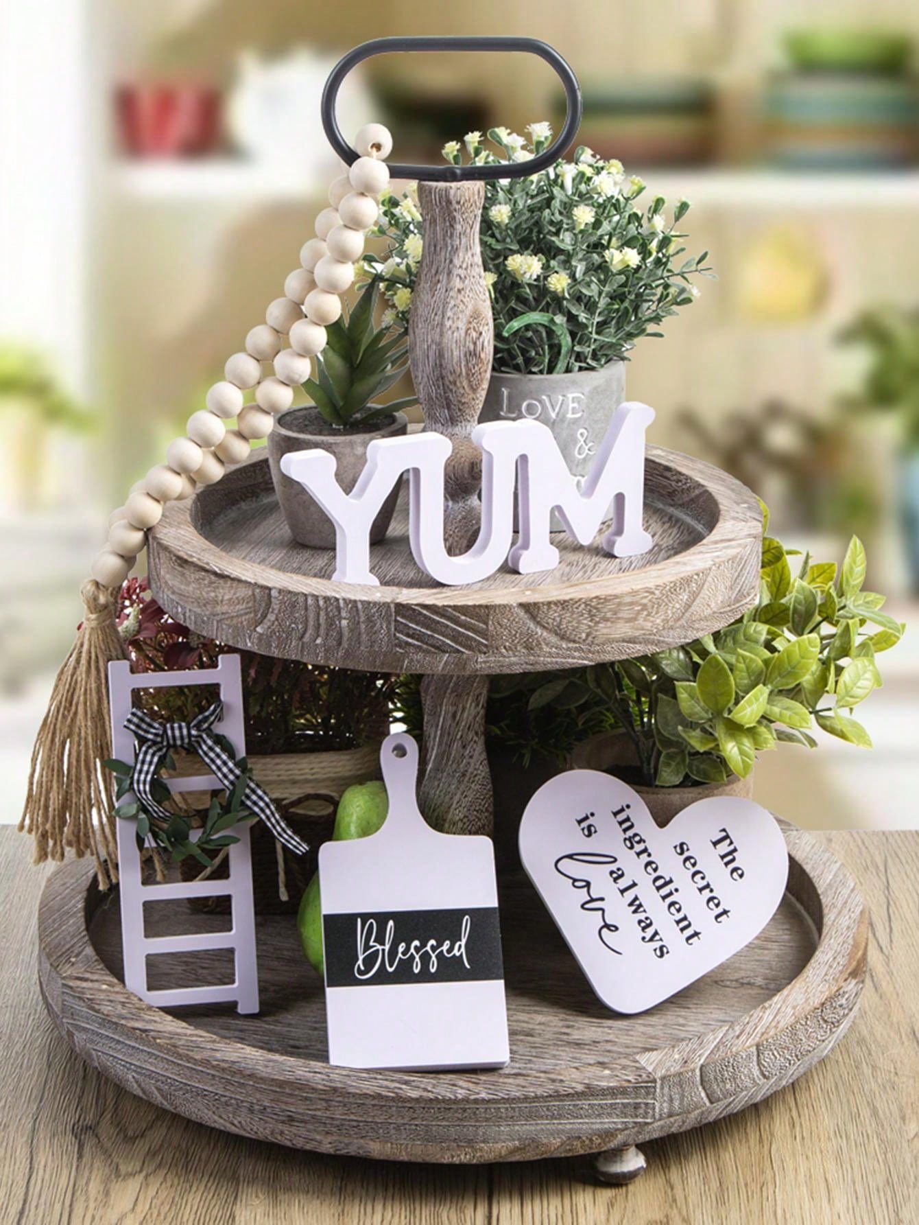 Simple Farmhouse Style Home Family Set, Layered Tray Decoration Pvc ...