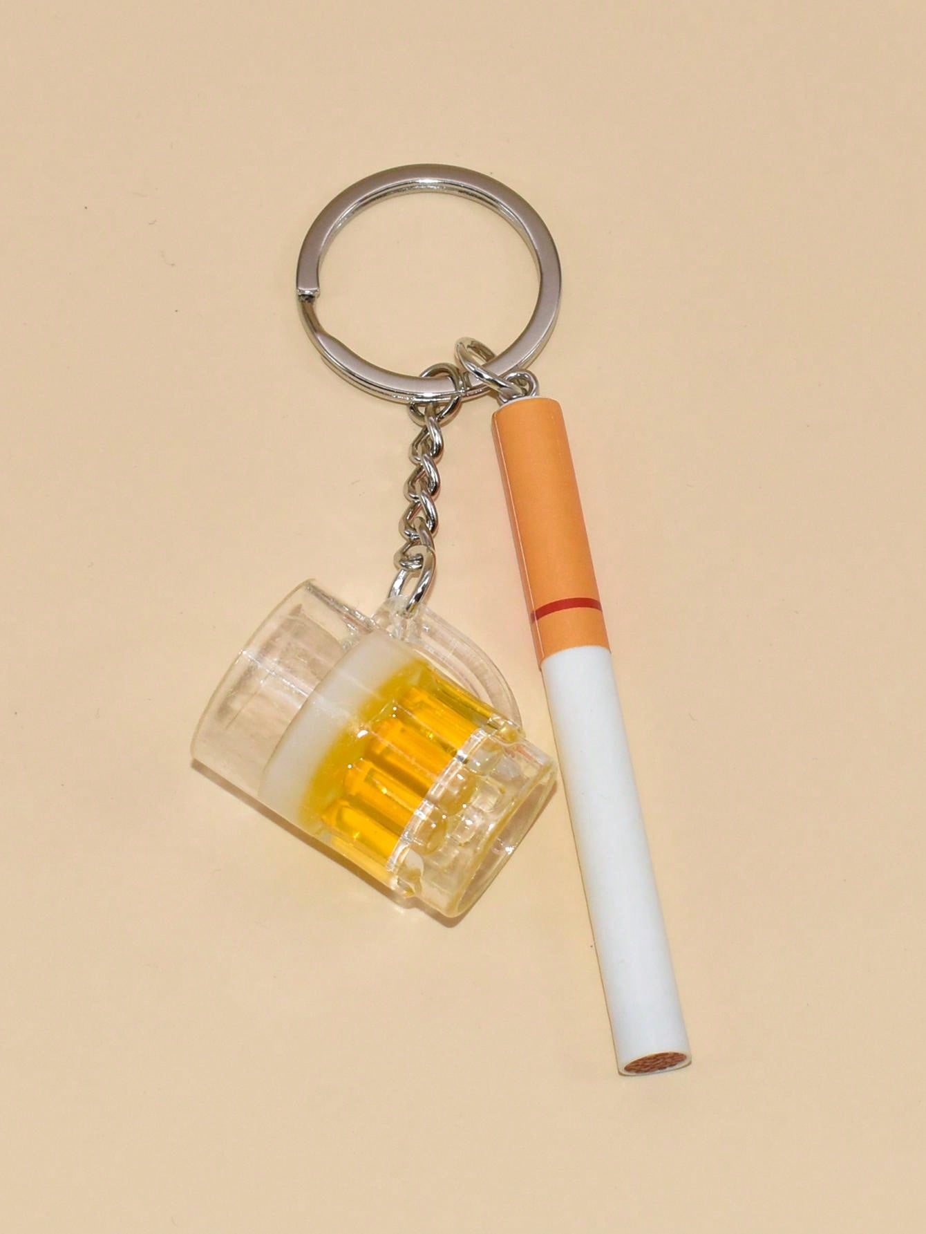 1pc Men Cigarette & Beer Glass Charm Fashionable Keychain For Gift ...