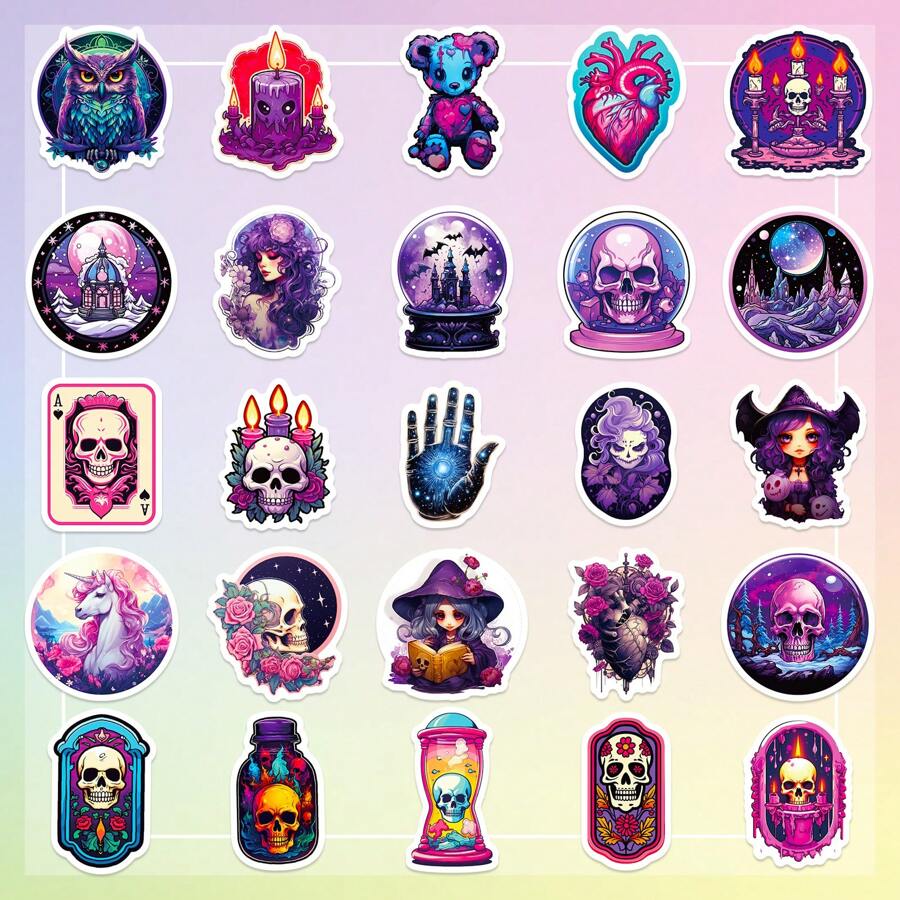 50pcs Gothic Stickers For Water Bottles, Cartoon Dark Gothic Vinyl ...