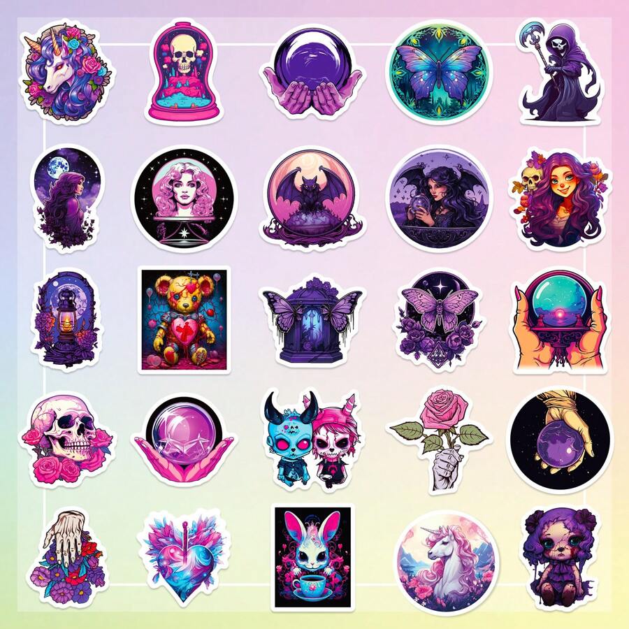 50pcs Gothic Stickers For Water Bottles, Cartoon Dark Gothic Vinyl ...