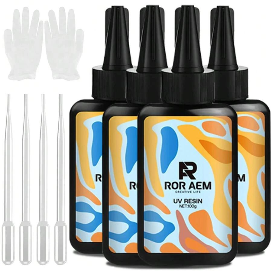 RorAem UV Resin Kit 400g: 4PCS Crystal Clear UV Epoxy Resin Kit Upgrade ...