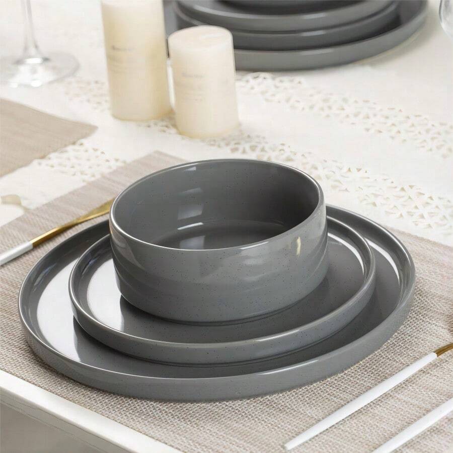 Famiware Nebula 12 Pieces Stoneware Dinnerware Sets, Plates And Bowls ...