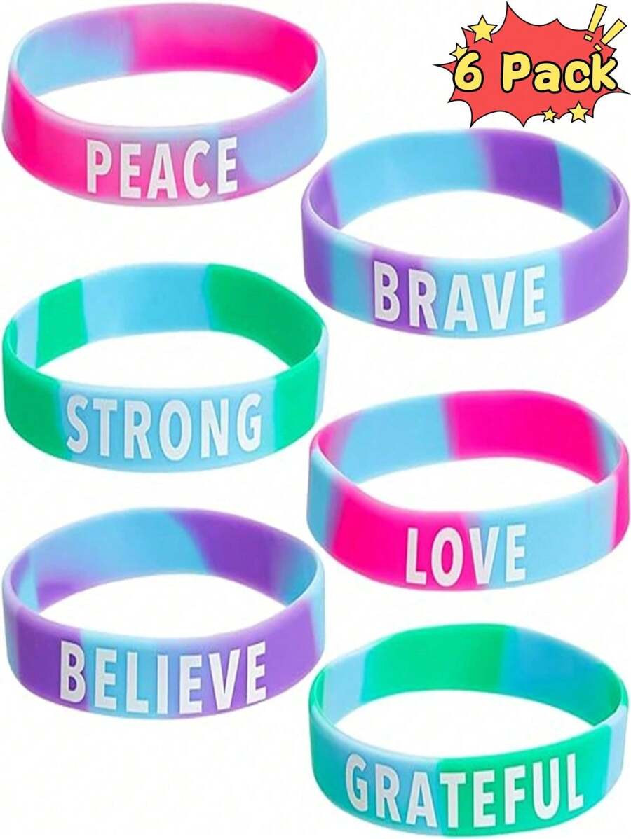 6 Pack Inspirational Rubber Bracelets, Motivational Silicone Wristbands ...