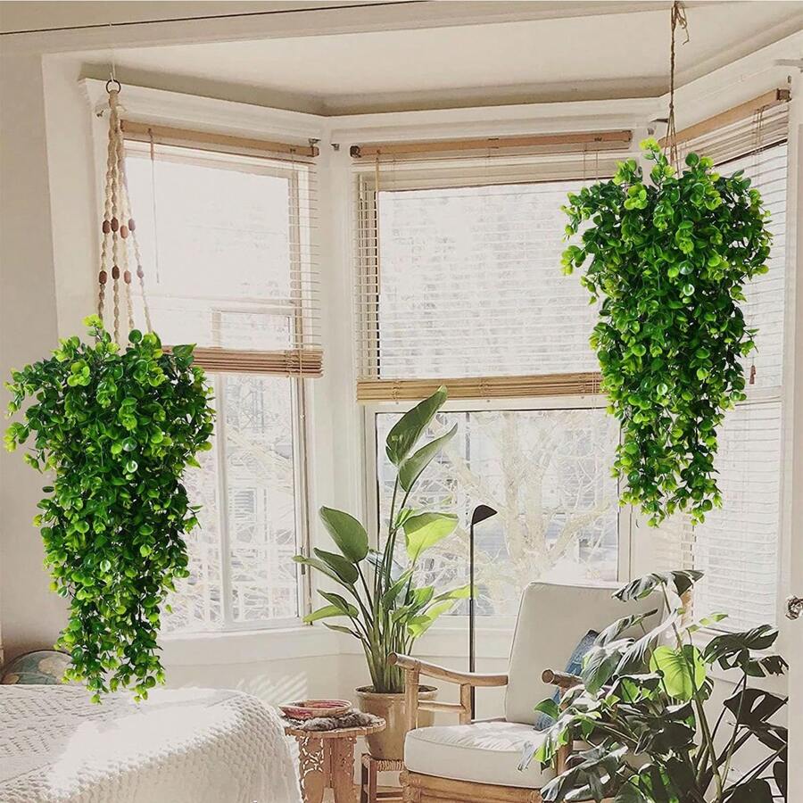 2pcs Artificial Hanging Plants Fake Hanging Plant Faux Eucalyptus Leaf ...