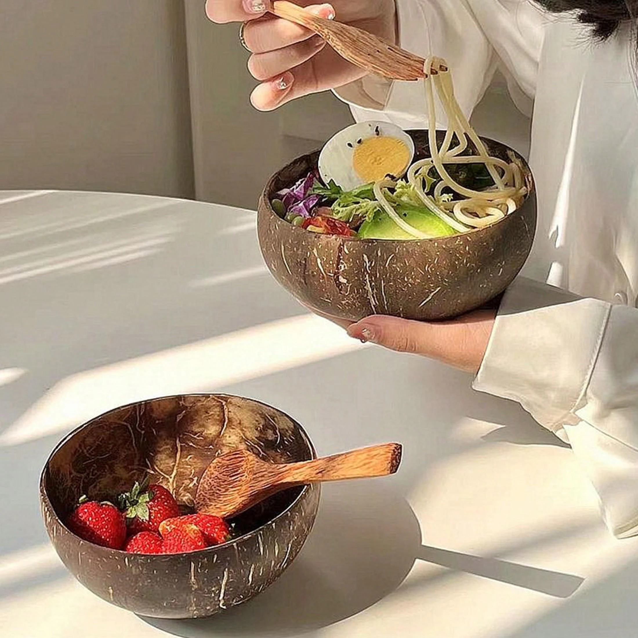 Coconut Shell Cute Coconut Bowl With Wooden Spoon 2 Pieces Natural ...