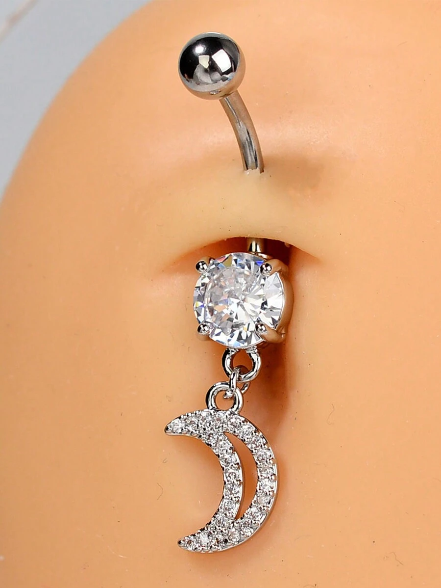 Stainless Steel Moon Shape Dangle Button Belly Ring Navel Stud Piercing For Women Charming Sexy ...