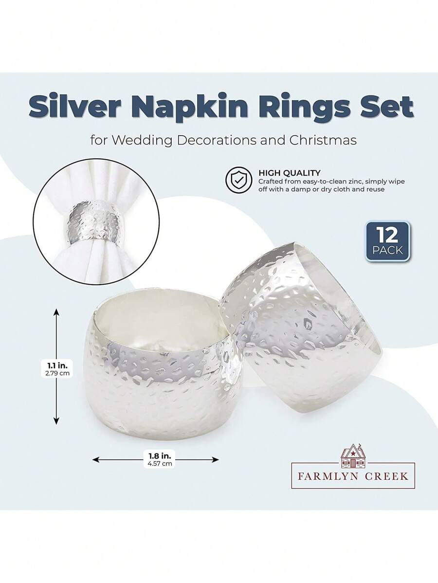 Silver Napkin Rings Set Of 12 For Wedding, Party Decorations, Table ...