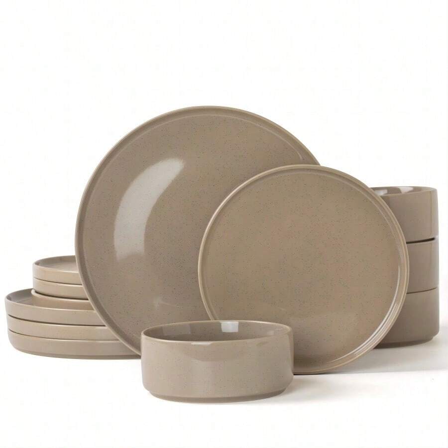 Famiware Nebula 12 Pieces Stoneware Dinnerware Sets, Plates And Bowls ...