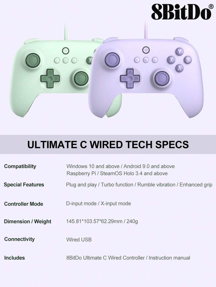 8Bitdo Ultimate C Wired Controller For Windows PC Android Steam Deck ...