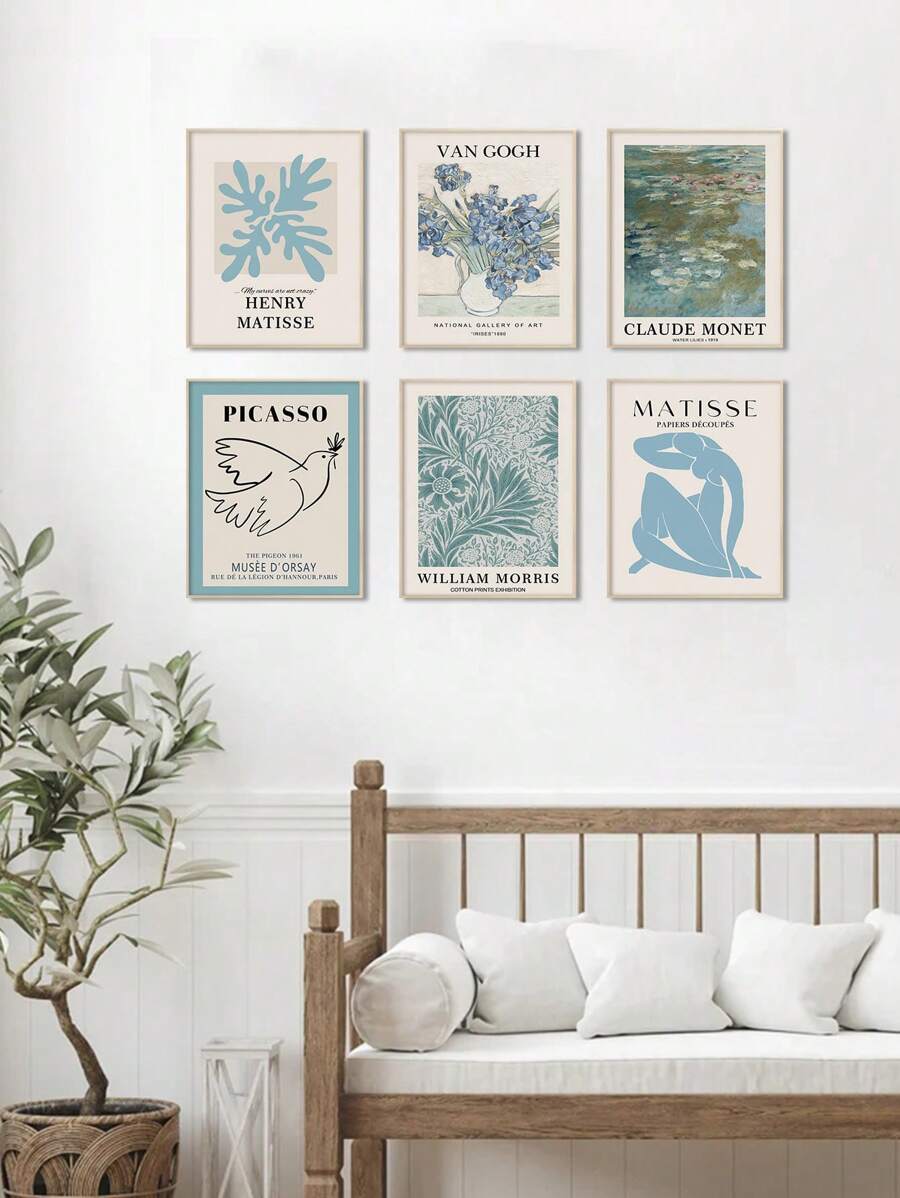 6 Pieces Abstract Canvas Painting Botanical Painting Poster Boho Wall ...