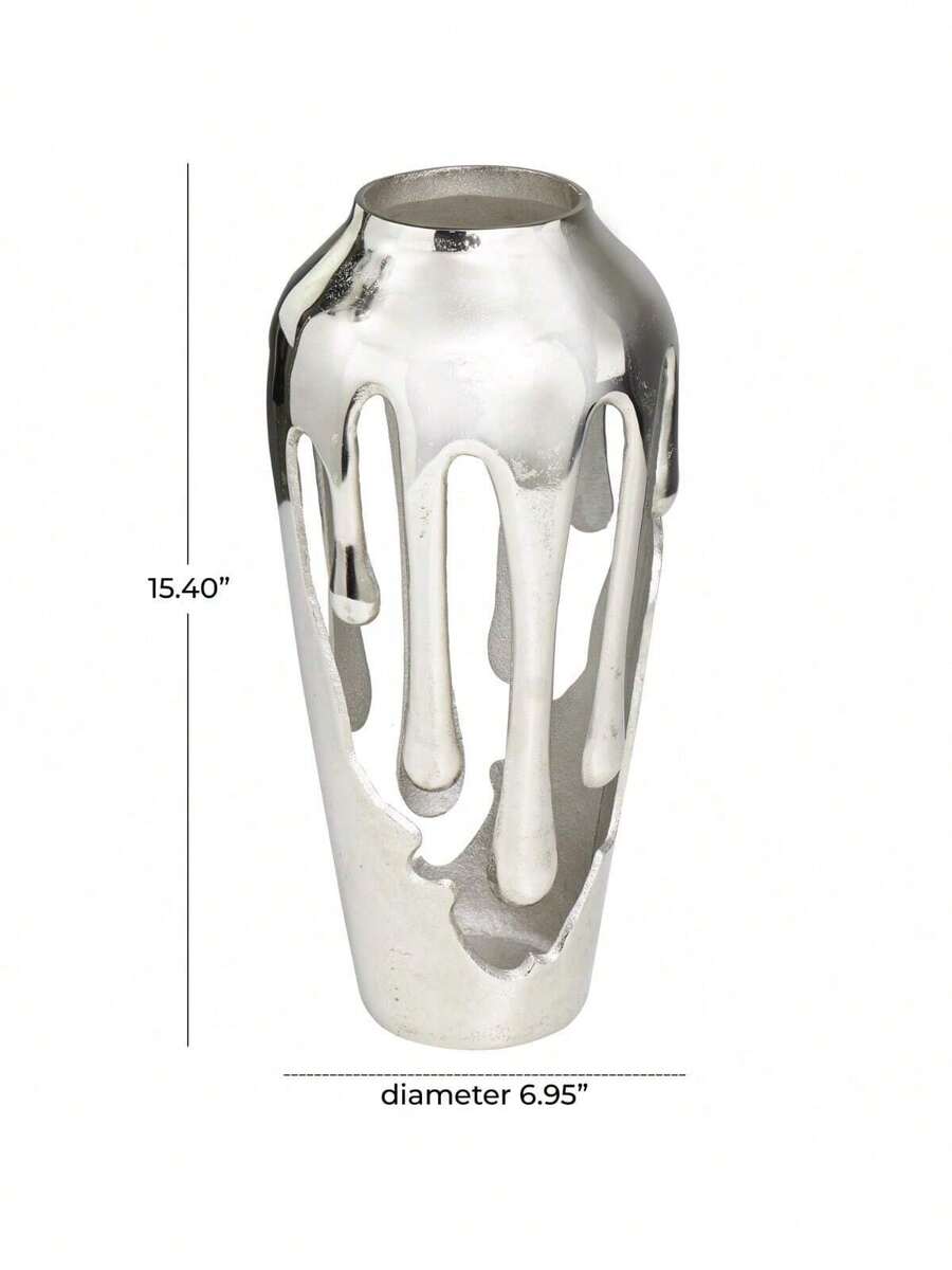 15" Drip Silver Aluminum Vase With Melting Designed Body | SHEIN USA