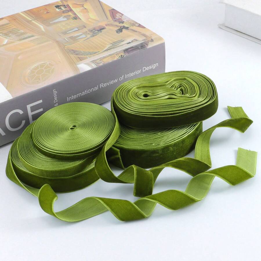 1pc 4.57m Long Olive Green Single-Sided Non-Elastic Colored Flocked ...