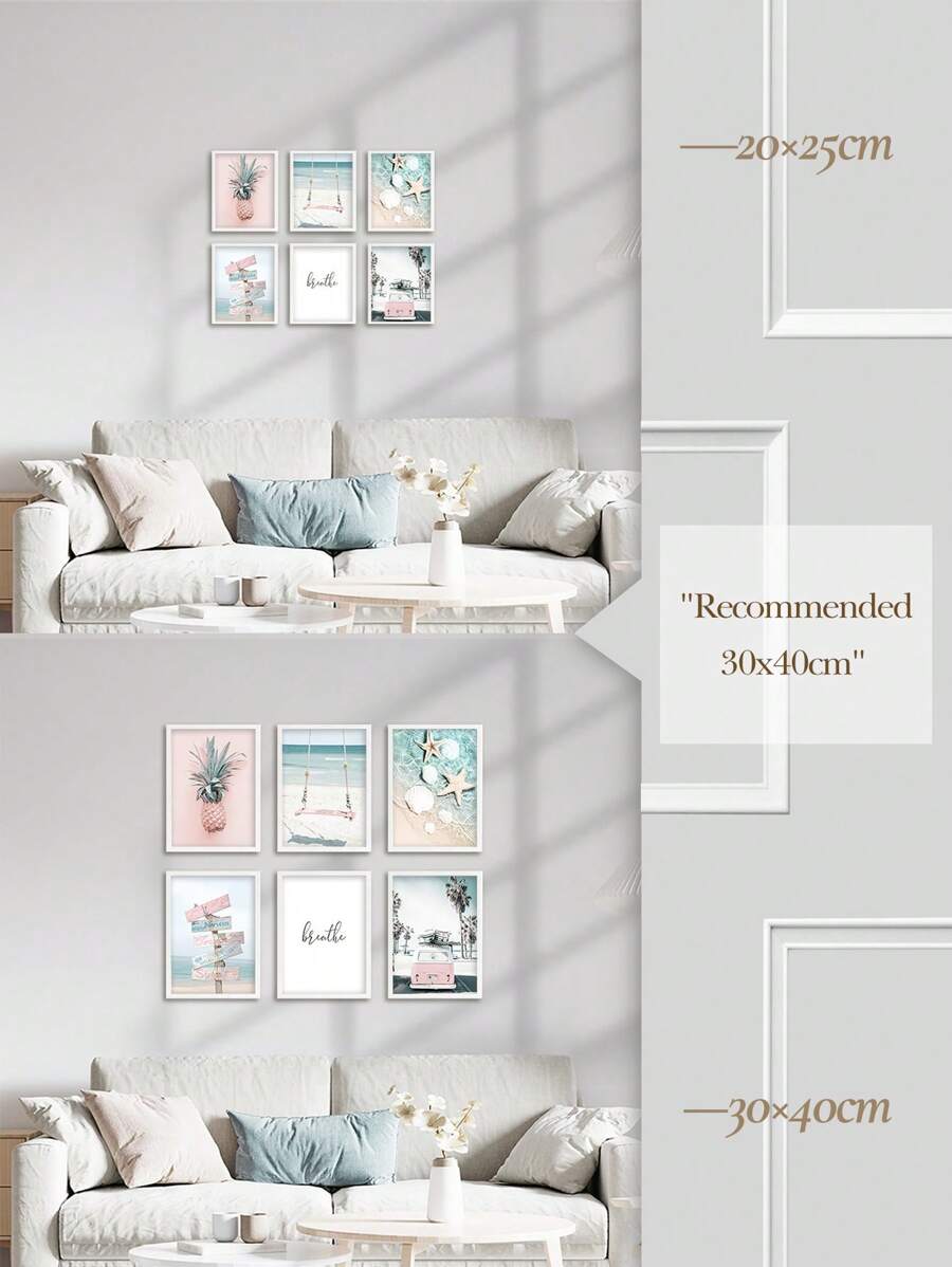 6 Roze Muur Schilderijen Zee Strand Schilderen Poster Schelp Zeester ...