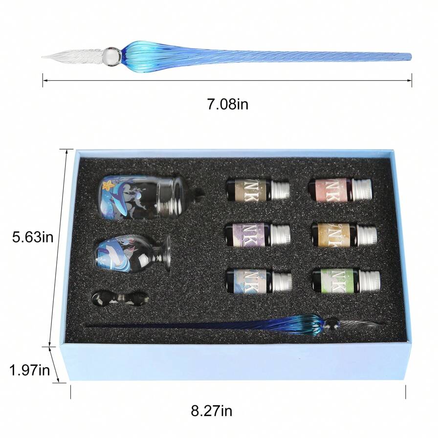 Glass Dip Pen Set- 1 Calligraphy Glass Dip Pen With 6 Colourful Inks ...