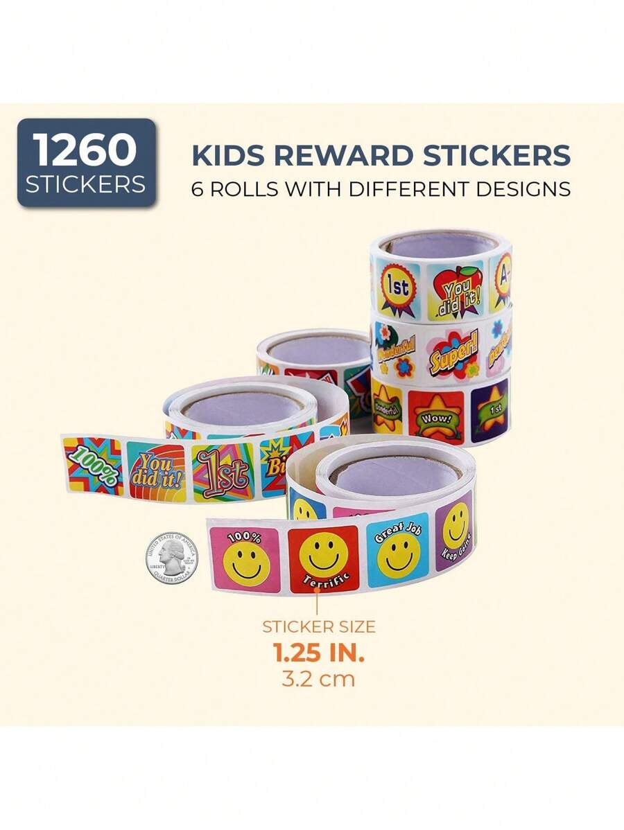 6 Rolls Teacher Reward Stickers For Students, Motivational Sticker Roll ...