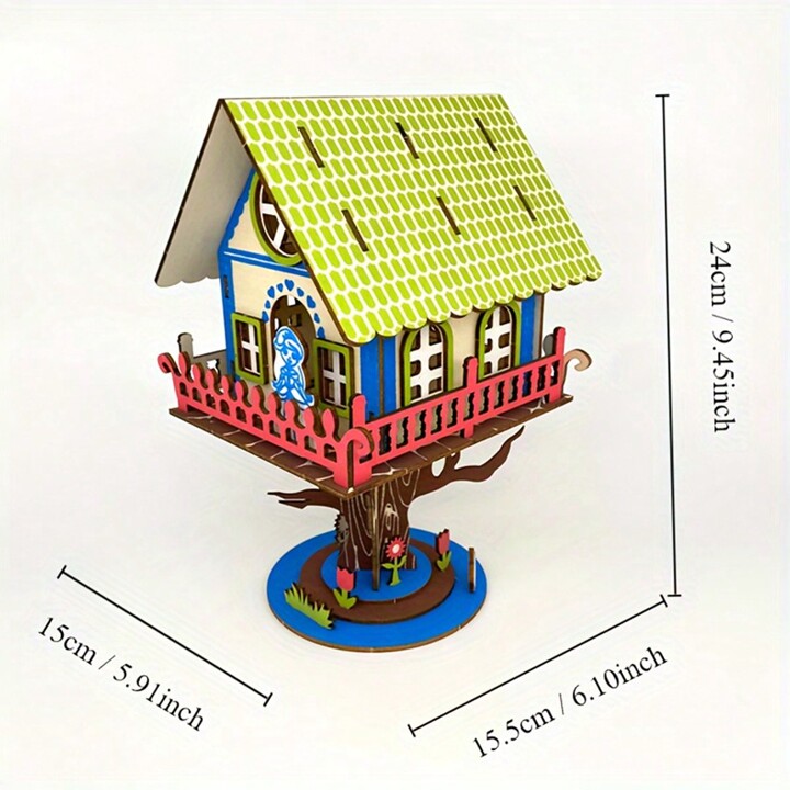 Wooden 3d Puzzle, Princess Tree House Building Model Kit, Diy Laser ...