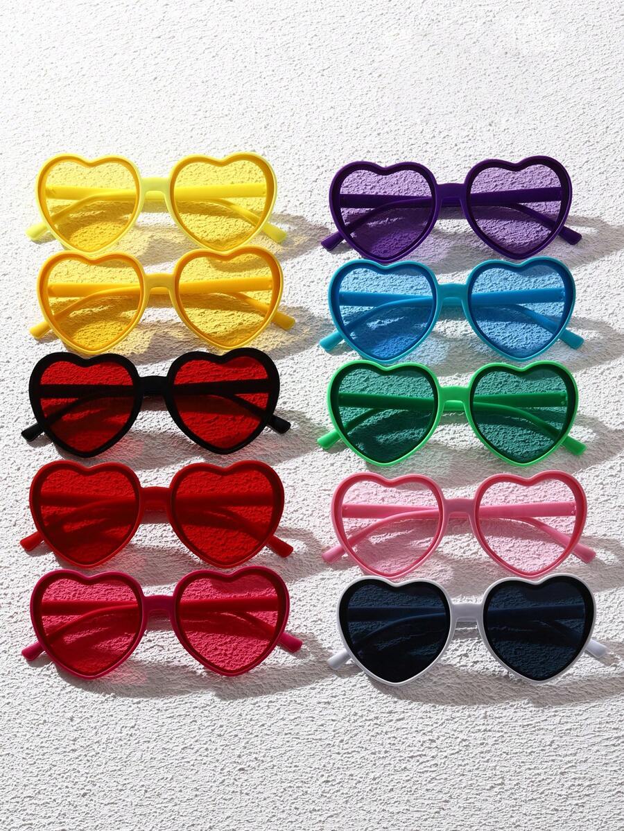 10 Pairs Of Womens Mens Universal Heart Shape Boho Fashion Glasses Cute Candy Colors Perfect