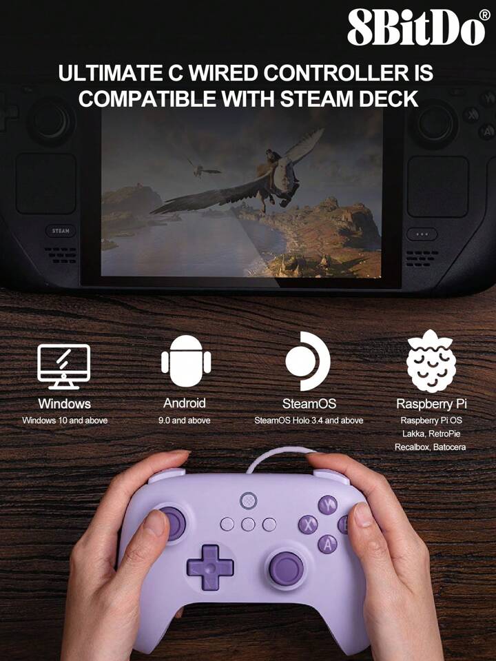 8Bitdo Ultimate C Wired Controller For Windows PC Android Steam Deck ...