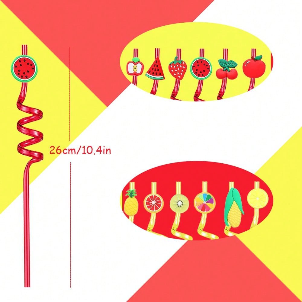 12 Pieces Resuable Curly Plastic Straws Ice Cream Fruit Party Straws ...