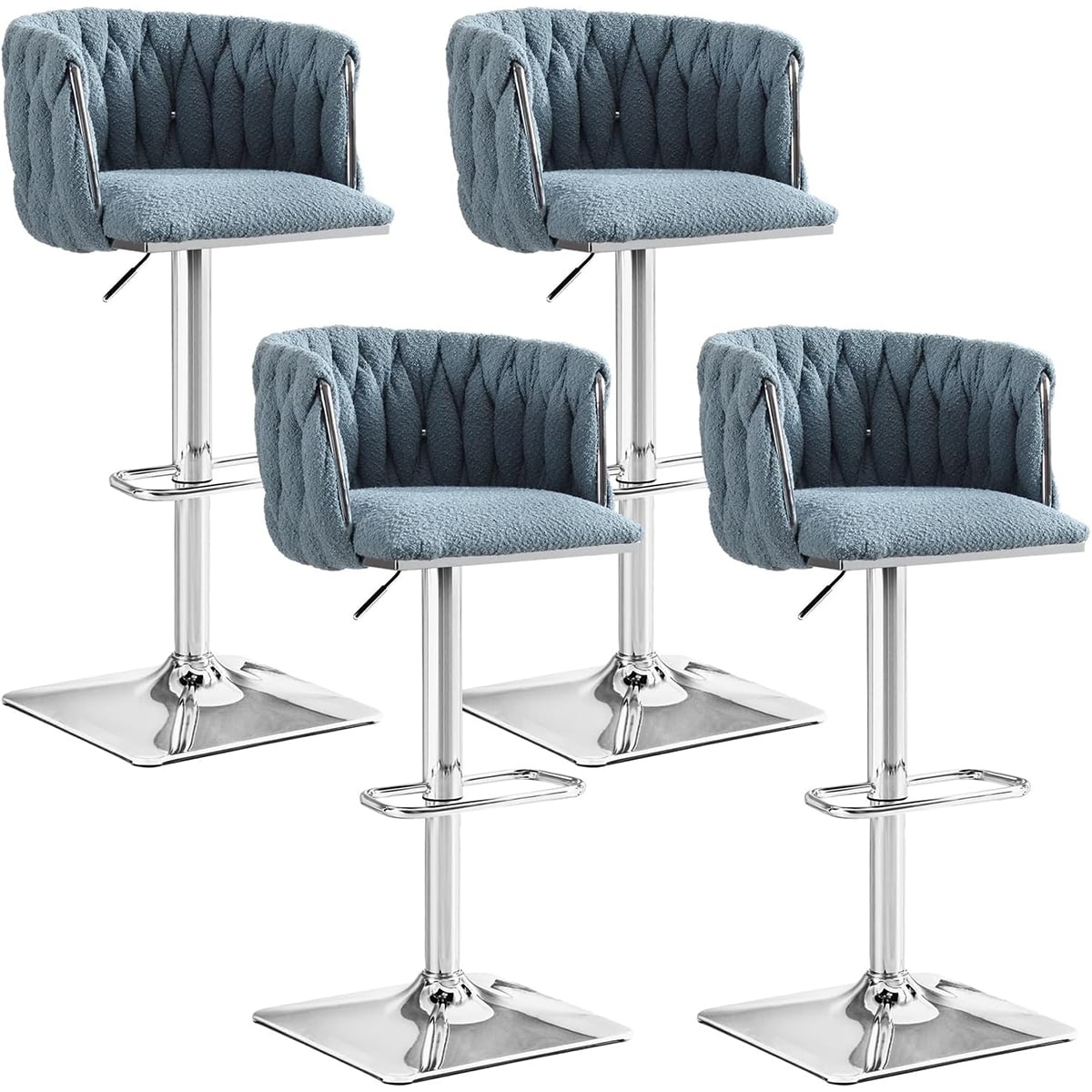 Swivel Velvet Bar Stool Set Of 4, Adjustable Comfy Counter Height ...