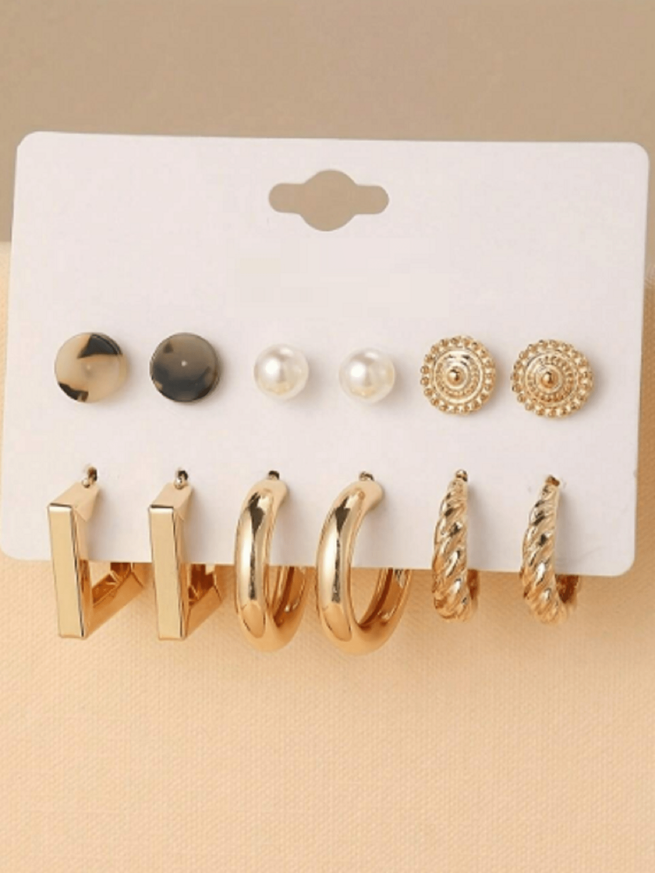 Geometric Design Gold-Color Earrings Set For Women With Faux Pearl ...