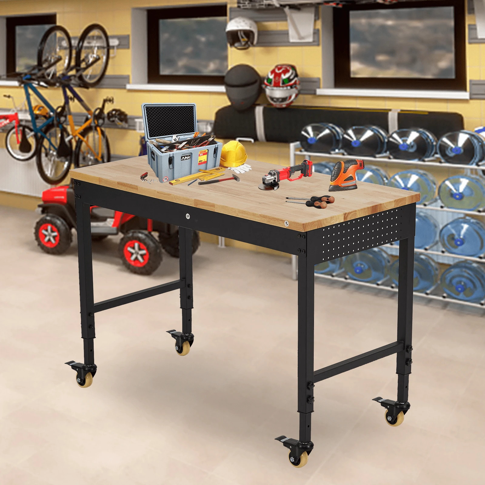 2000 Lbs Capacity Adjustable Workbench, Rubber Wood Table Heavy Duty ...