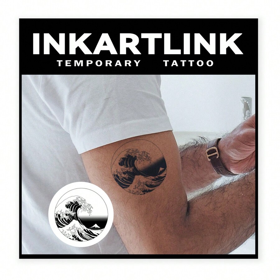 INKARTLINK Inkartlink 1pc 8*8cm Wave & Herbal Juice Pattern Temporary Tattoo, Magic Tattoo, 15 ...