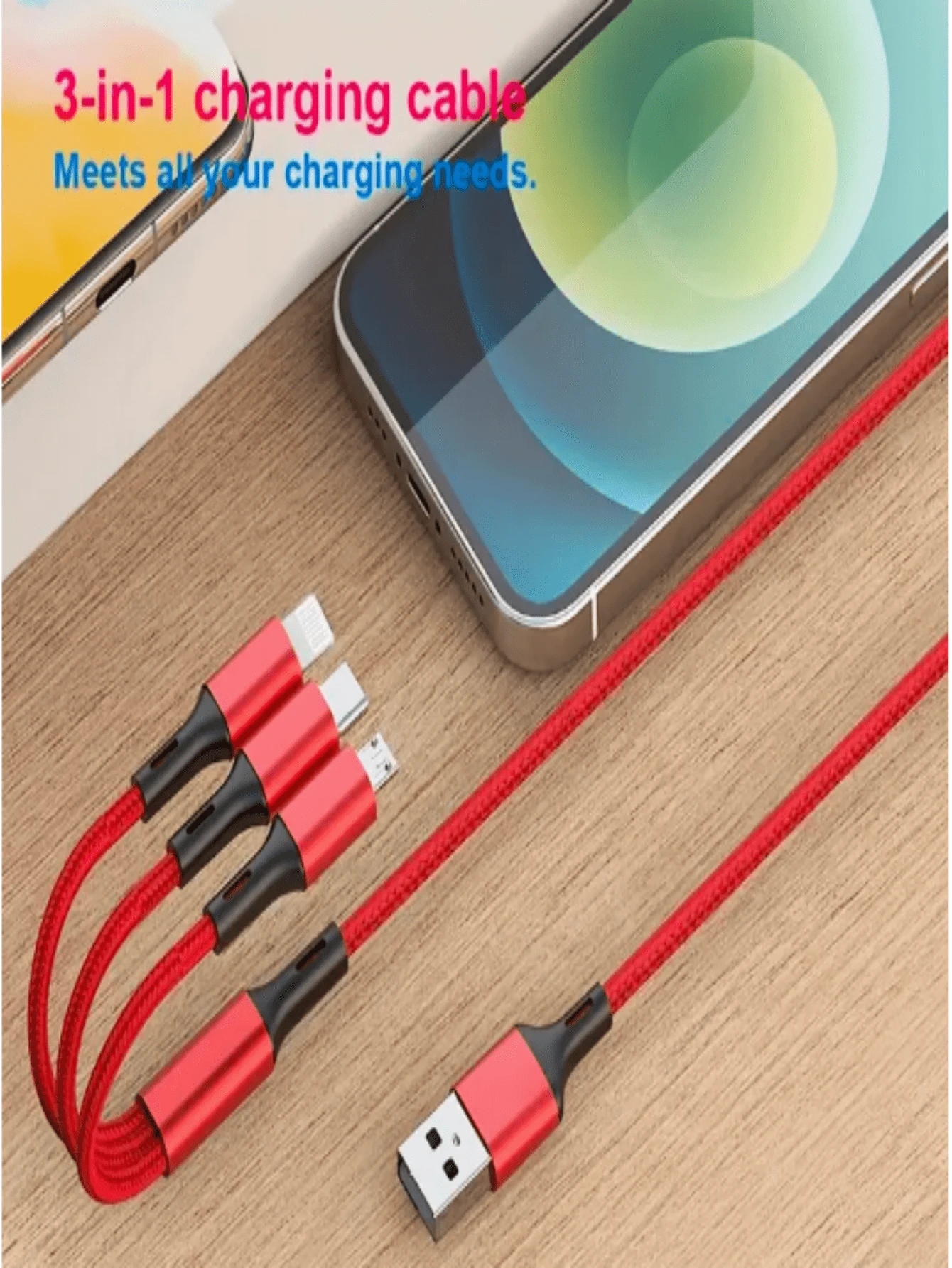 1pc 3A Braided One Drag Three Compatible With Iphone 16/16pro/16pro Max ...