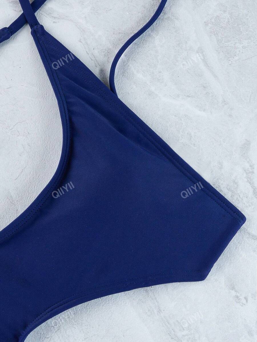 Women's One Piece Swimsuit With Spaghetti Straps And Open Back In Navy ...