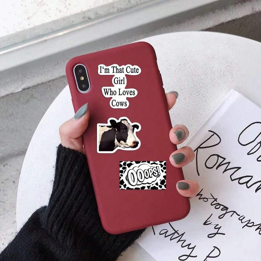 Kawaii Girl Black And White Cow Print Sticker Retro Black And White ...