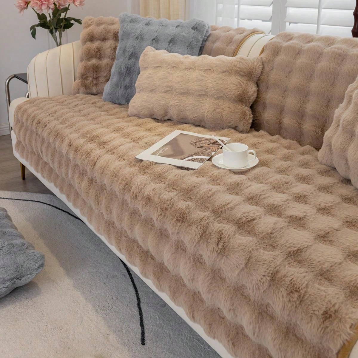 1pc Thickened Plush Sofa Cushion Winter Four Seasons Universal Slip ...
