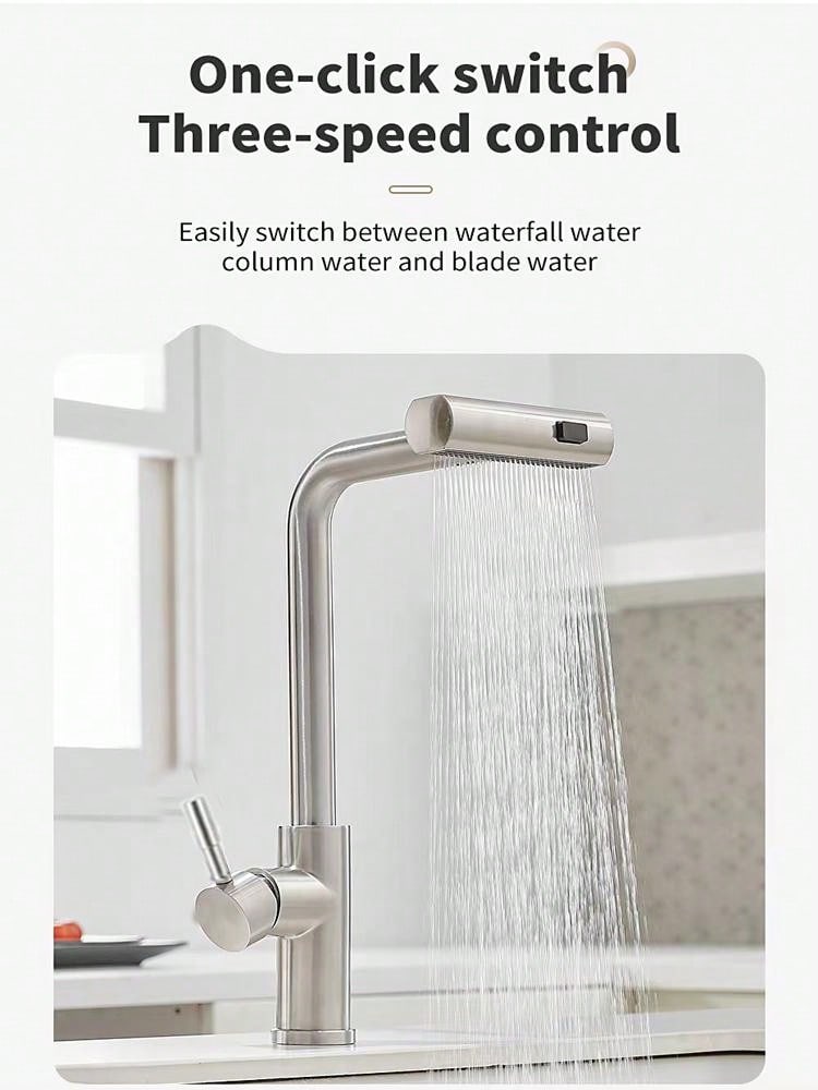 Stainless Steel Pull Down Water Tap Single Handle Sink Three-In-One Hot ...