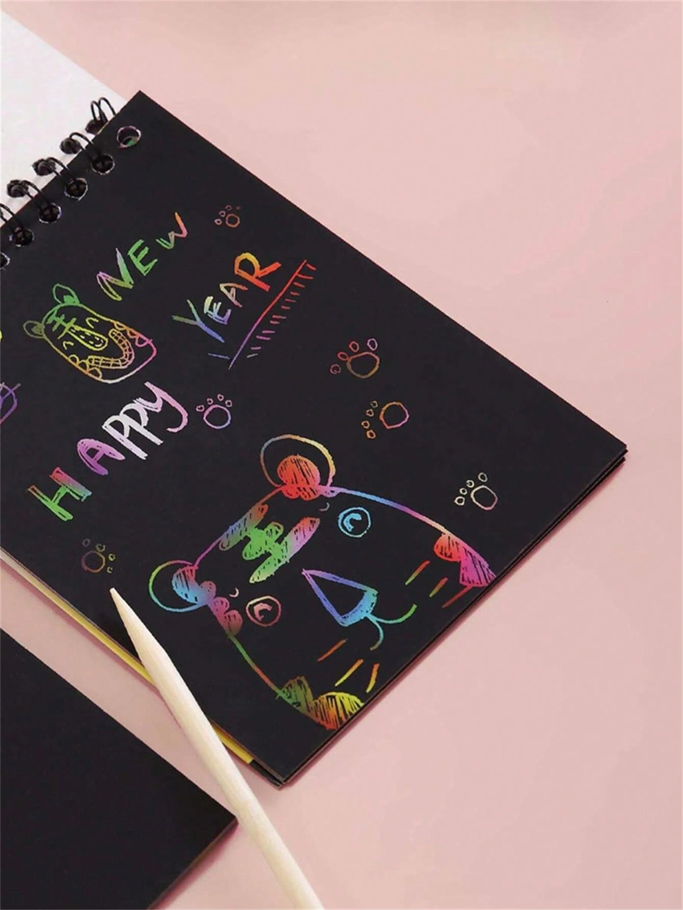 1pc Scratch Art Book, 10 Sheets Scratch Art Paper With 1pc Pen, Black ...