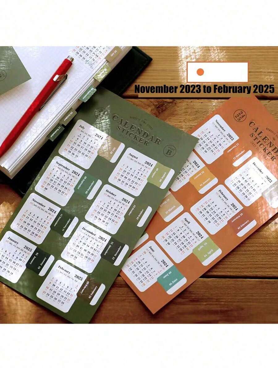 2 Sheets/16pcs Vintage-Style Orange And Green Minimalist Monthly ...