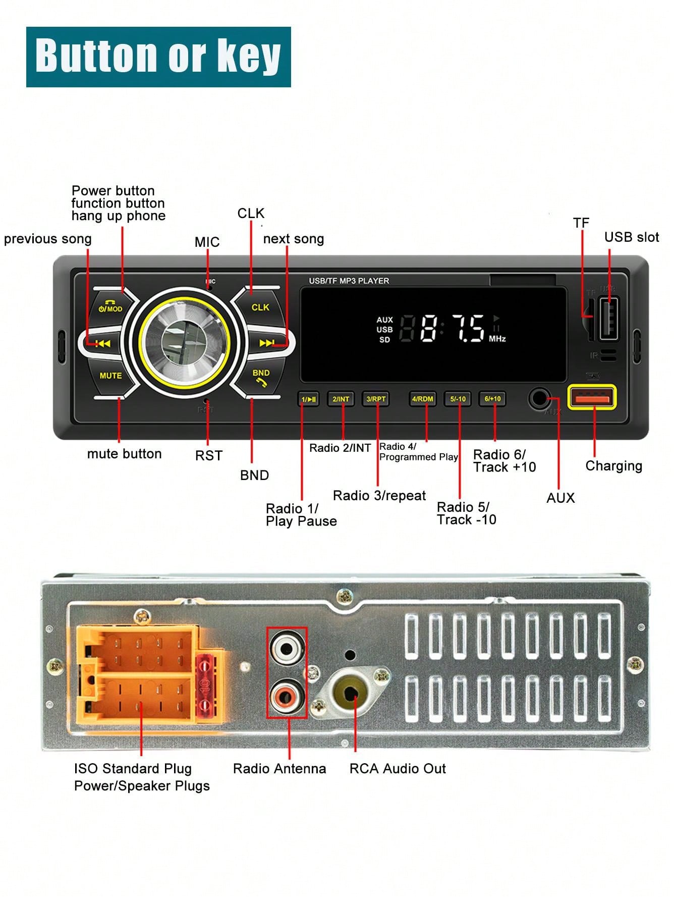 Car Stereo Mp3 Player, 1 Din Car Stereo, Usb, Tf, Hands-Free Calling ...