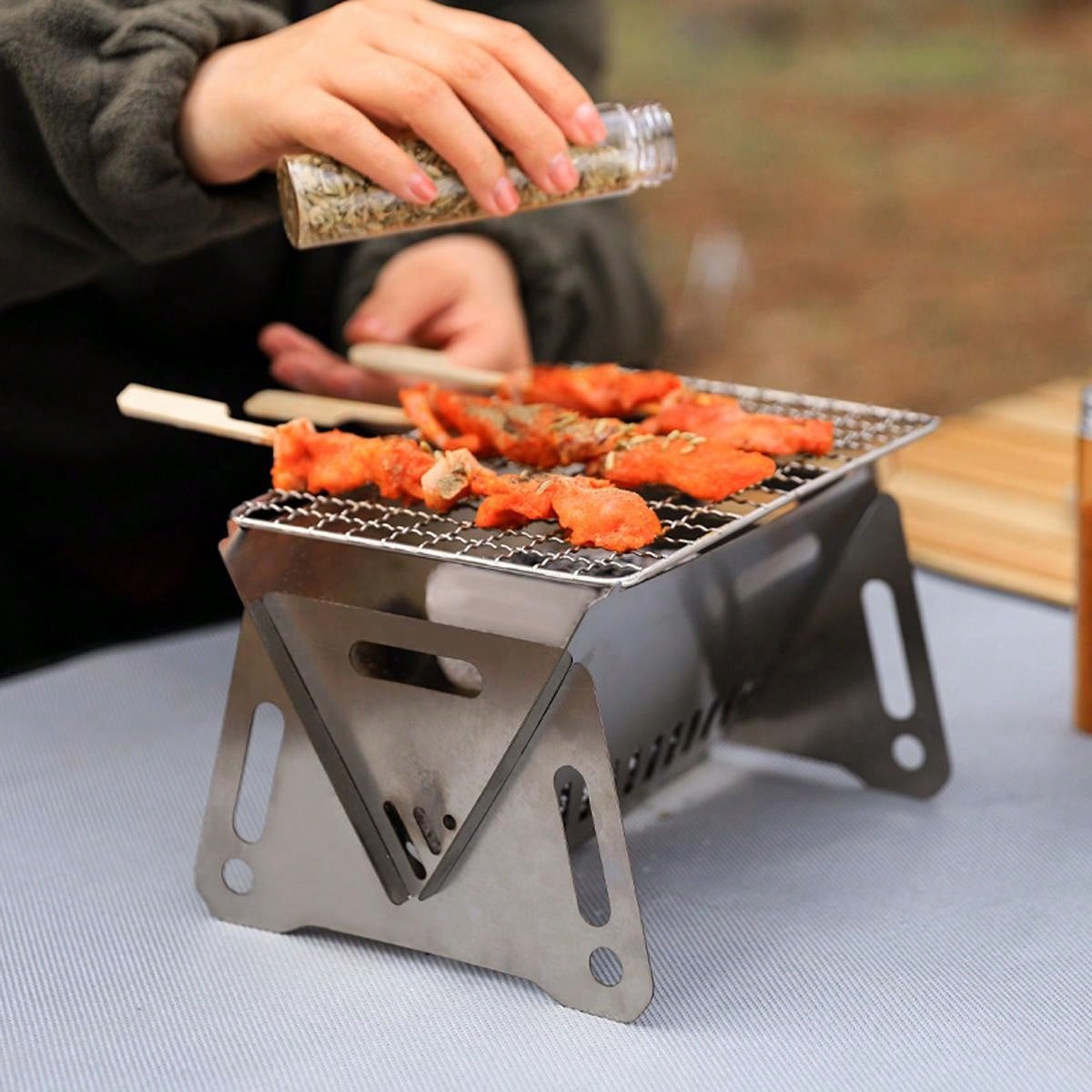 Outdoor Portable Mini Foldable Bbq Grill For One Person, Removable Stainless Steel Fire Pit ...