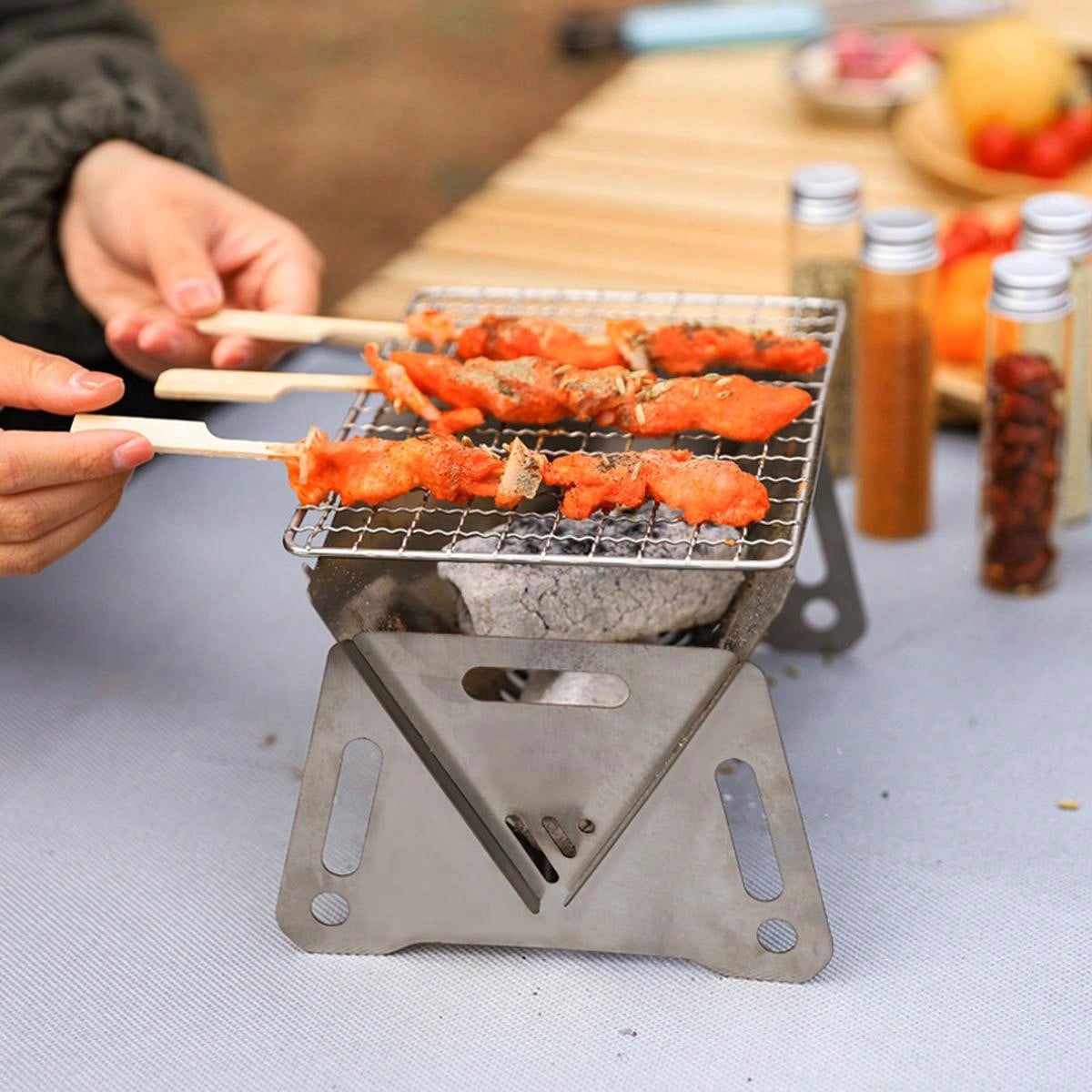 Outdoor Portable Mini Foldable Bbq Grill For One Person, Removable Stainless Steel Fire Pit ...
