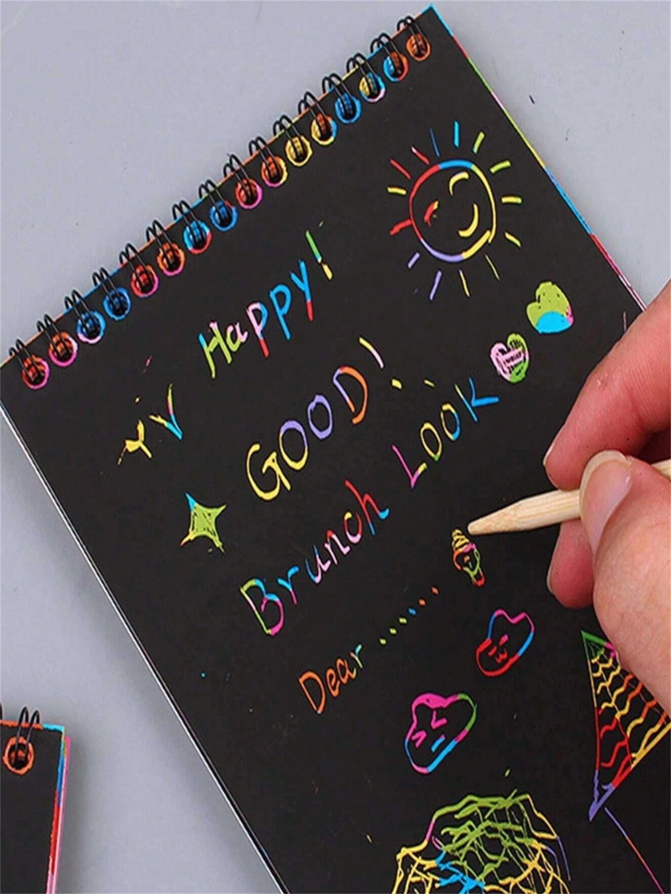 1pc Scratch Art Book, 10 Sheets Scratch Art Paper With 1pc Pen, Black ...