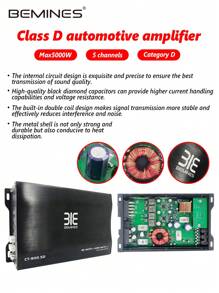 1入Bemines CT-900.5D 黑色立體聲功放器，具有散熱和全鋁合金機身設計，可推動低音炮和揚聲器，類D 5通道5000W高功率汽車功 ...